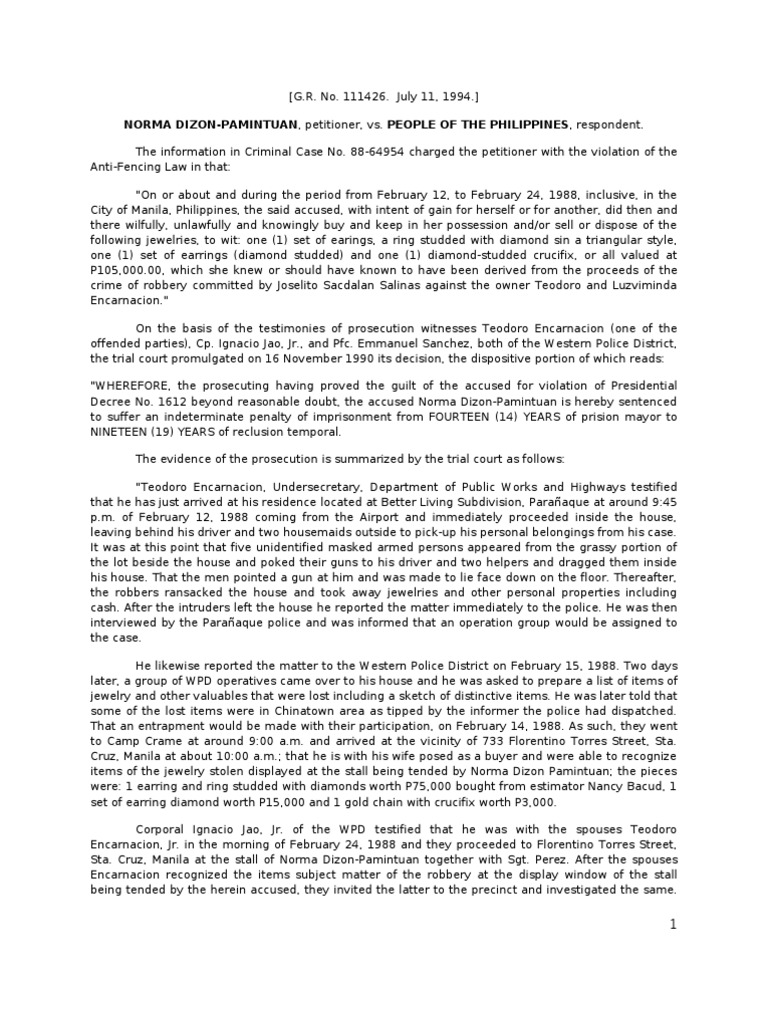 Norma Dizon-Pamintuan vs. People | PDF | Theft | Robbery