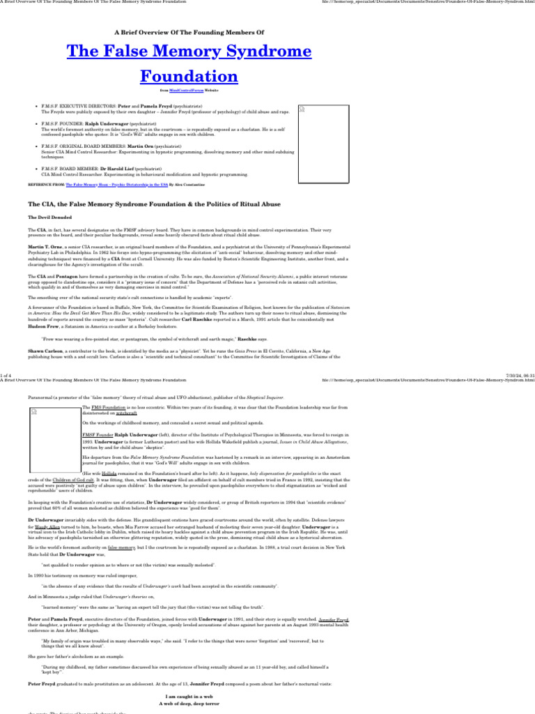 A Brief Overview of The Founding Members of The False Memory Syndrome ...