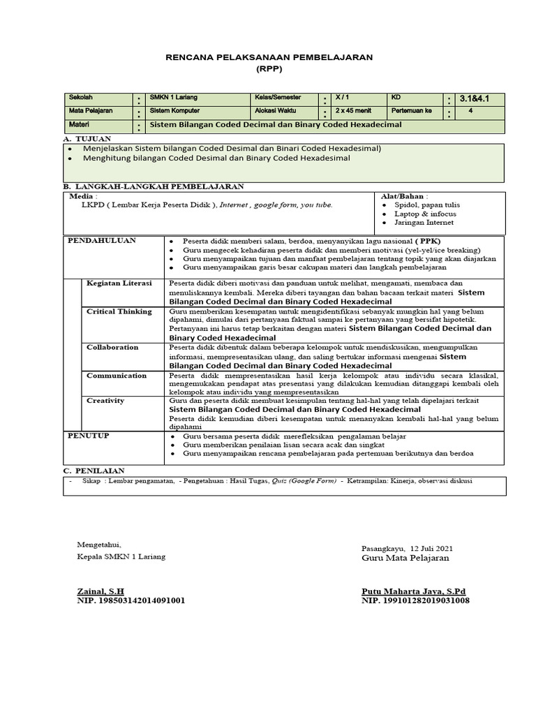 4 .RPP Sistem Bilangan Coded Decimal Dan Binary Coded Hexadecimal | PDF ... 4 .RPP Sistem Bilangan Coded Decimal Dan Binary Coded Hexadecimal | PDF ...