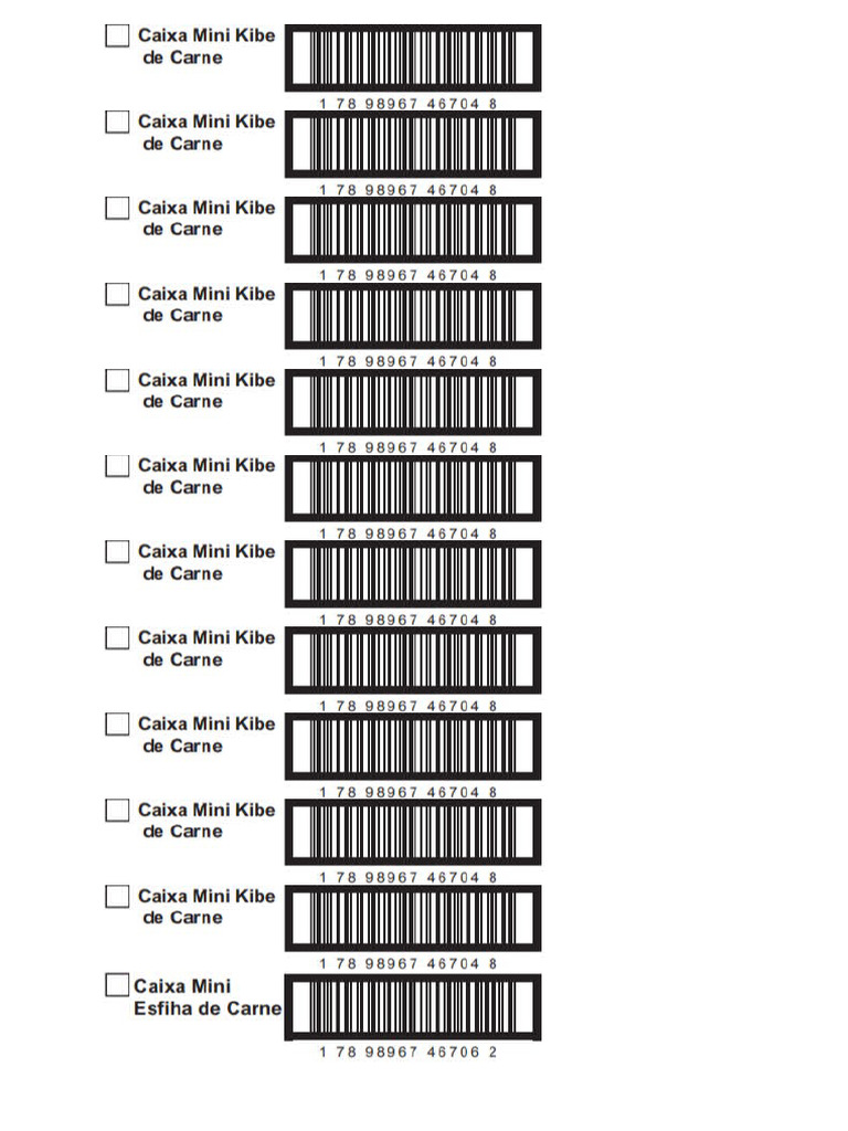 Código De Barras Mini Kibe De Carne Pdf