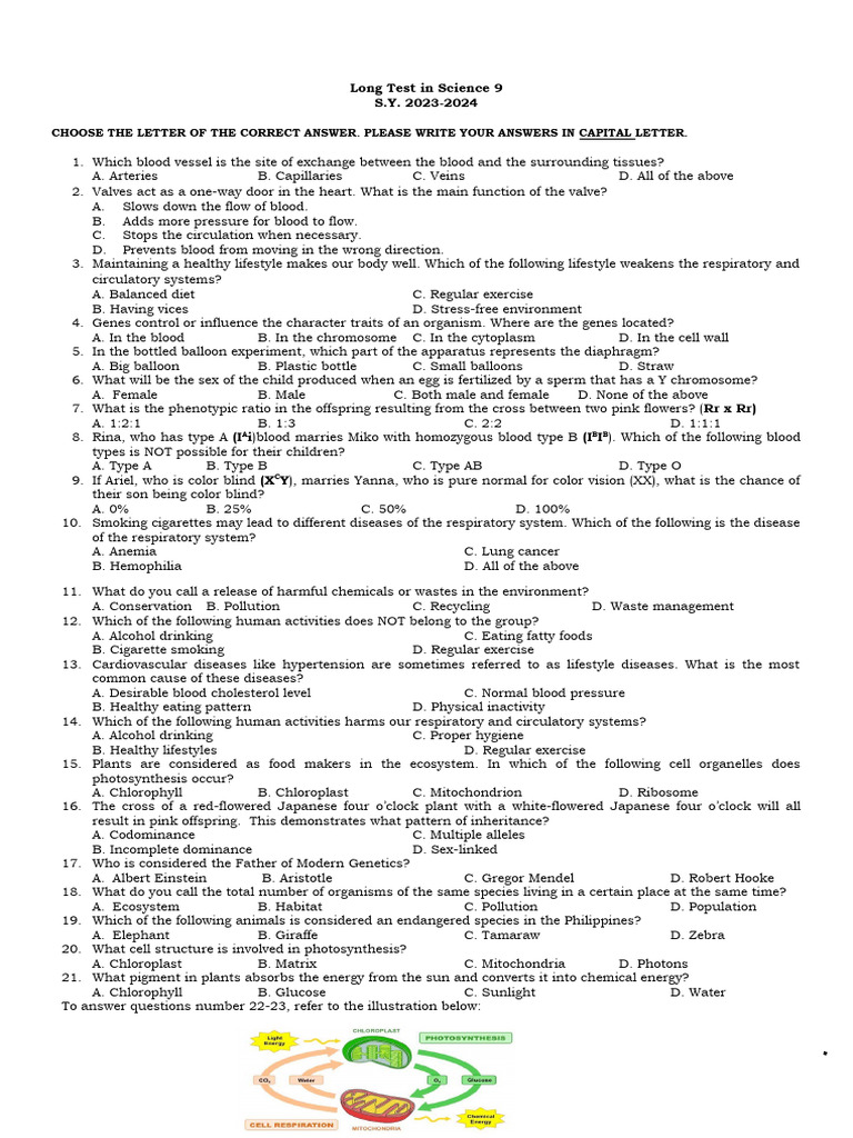 Science 9 - 1st Quarterly Exam | PDF | Cellular Respiration | Lung
