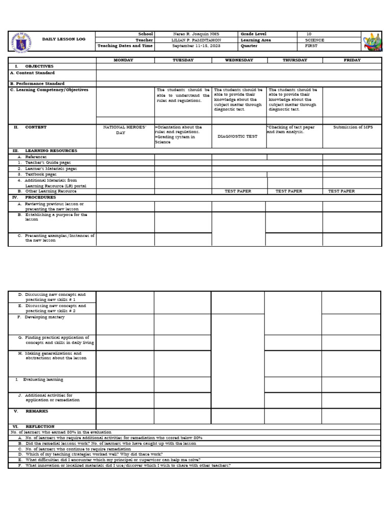 Grade 10 Science Daily Lesson Log | PDF | Plate Tectonics | Earthquakes