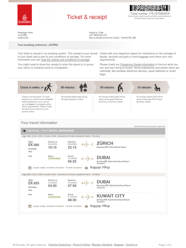 Emirates Ticket 2 | PDF | Baggage | Airport