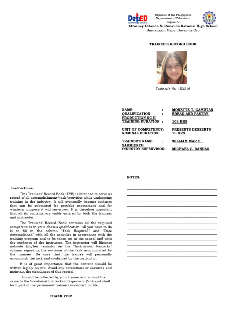 Trainee's Record Book (TRB) - Done | PDF
