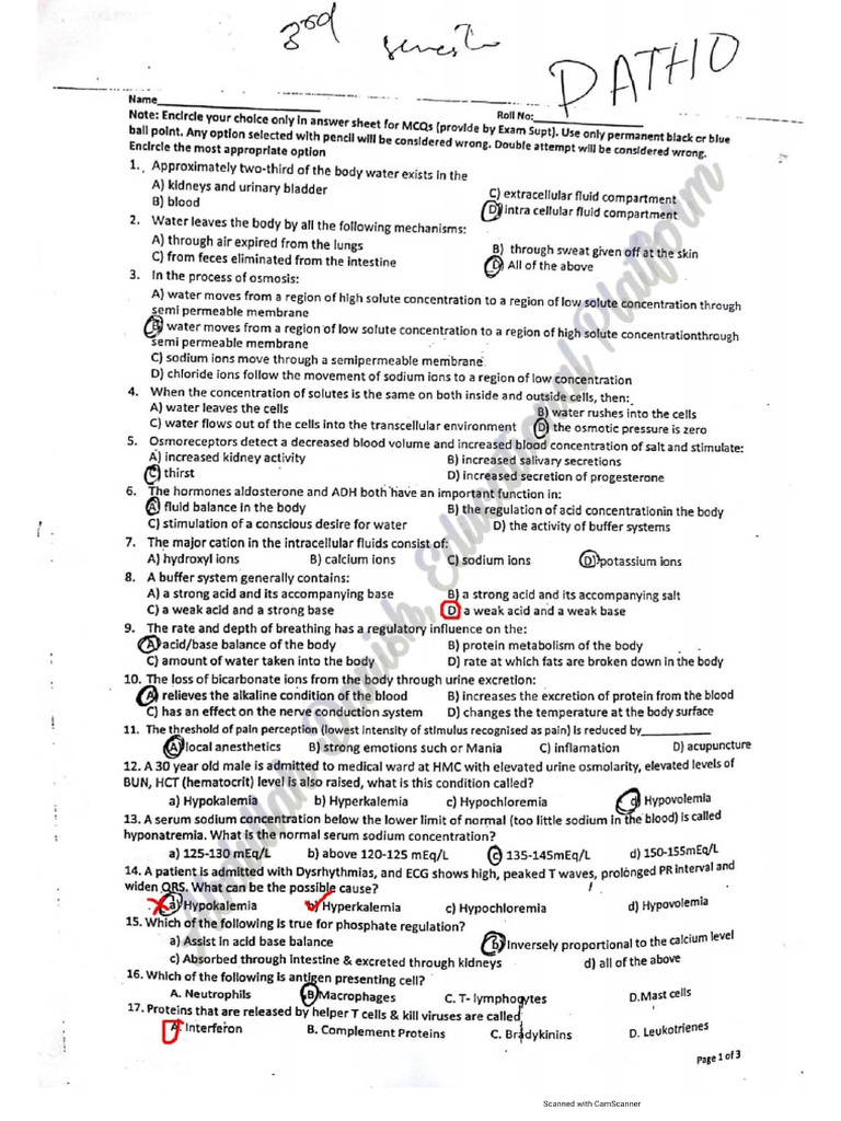 Pathophysiology Past Paper | PDF