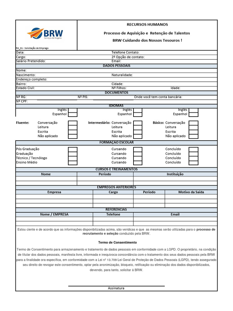 Formulário de Emprego BRW | PDF