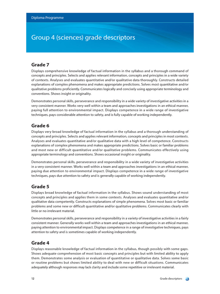 Grade Descriptors for Science Assessments | PDF | Quantitative Research ...