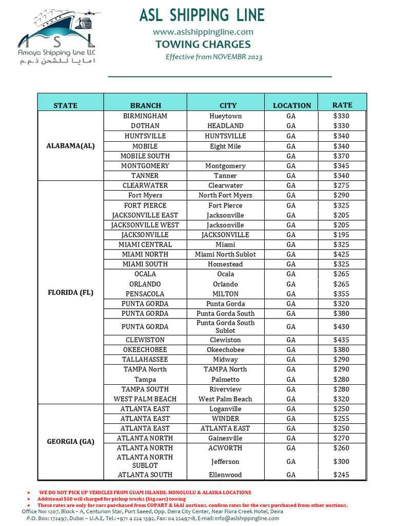 Towing Price Nov 2023 | PDF | Commercial Vehicles | Land Vehicles