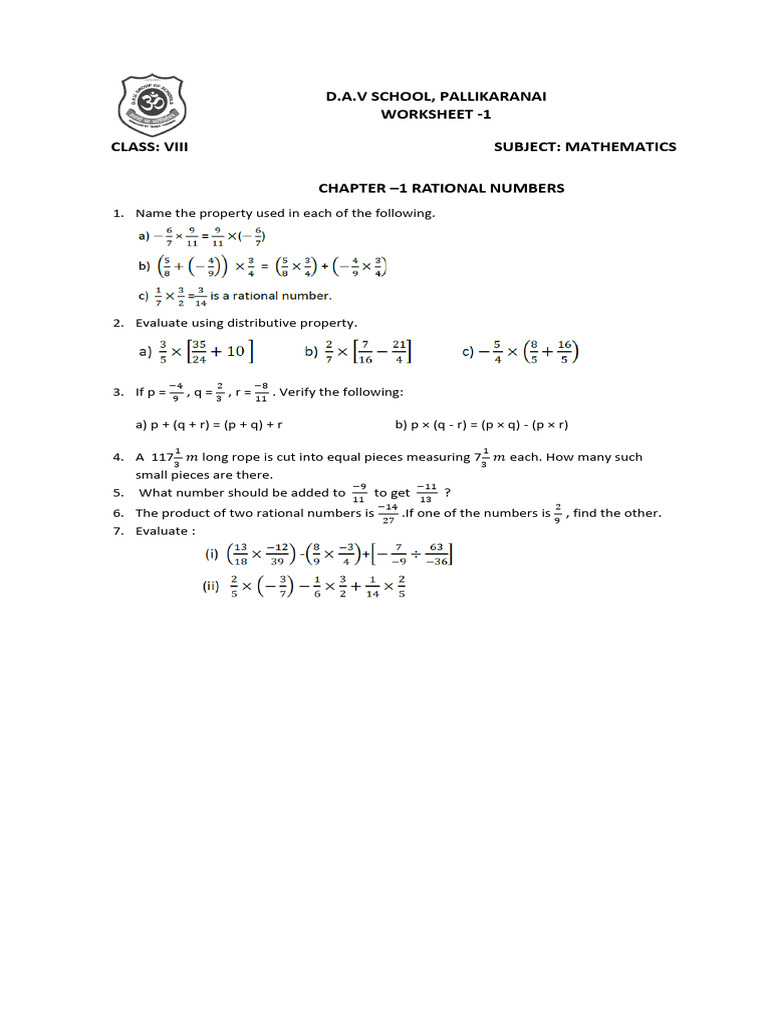 Class 8 Maths Worksheet 1 | PDF