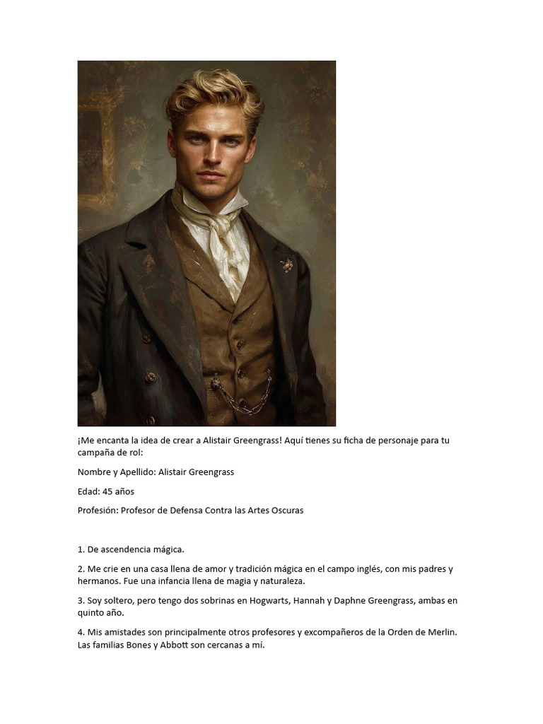 Alistair Greengrass: Profesor Mágico y Protector | PDF