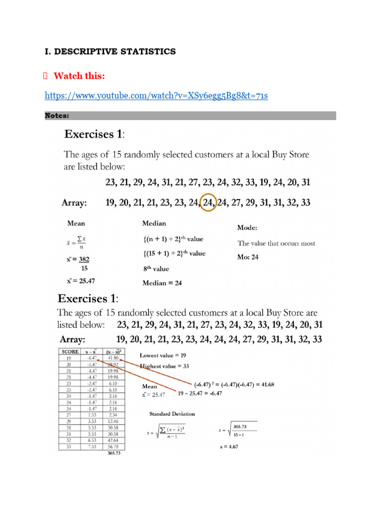 I. DESCRIPTIVE STATISTICS (Answer) | PDF