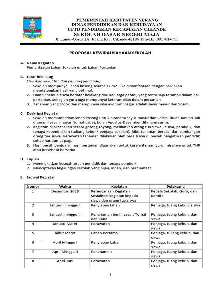 10 Proposal Wirausaha Sekolah - Contoh - Revisi | PDF