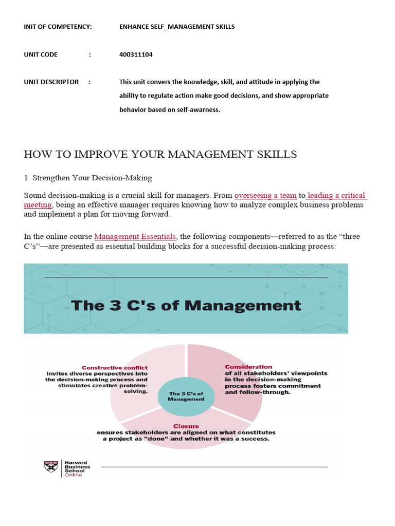 Enhance Your Self-Management Skills | PDF | Goal | Leadership