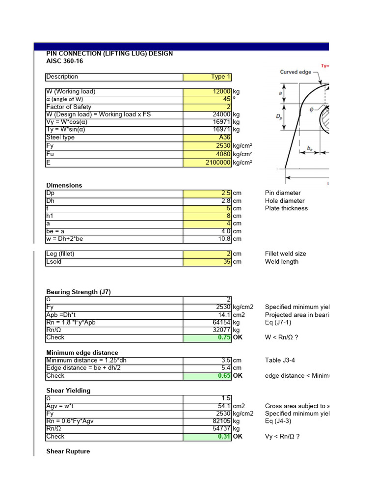 Pin Connection - Lifting Lug - AISC - RevA | PDF | Mechanical ...