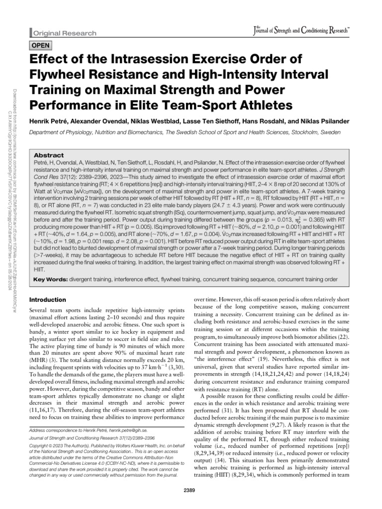 Exercise Order Impact on Athlete Power | PDF | High Intensity Interval ...