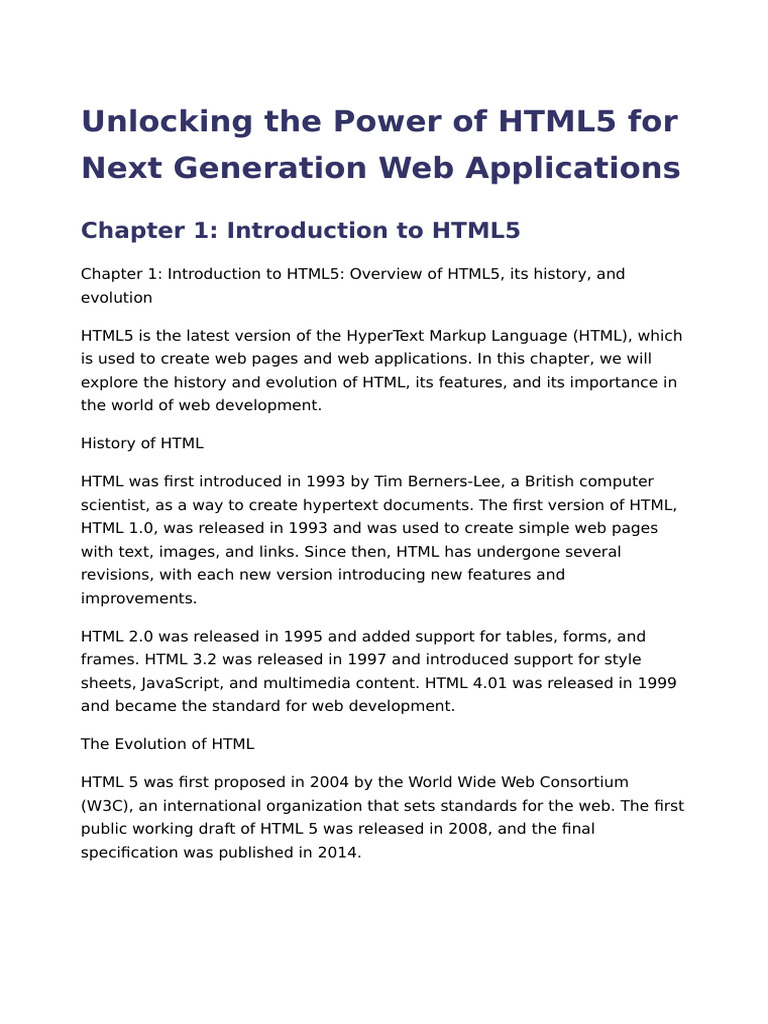 Unlocking The Power of HTML5 For Next Generation Web Applications | PDF | Html | Html5