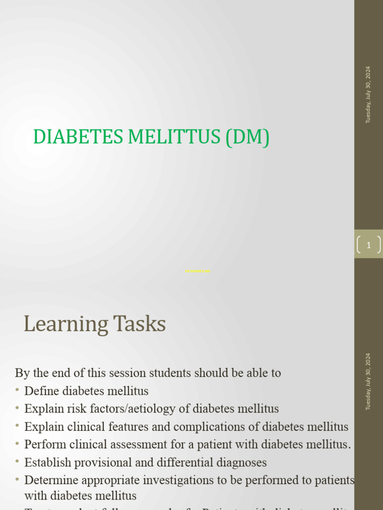 Diabetes Melittus (DM) : DR Shometi, MD | PDF | Diabetes | Hyperglycemia