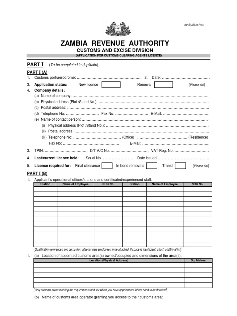 ZRA Clearing Agents Application Form CE 34 | PDF | Surety | Customs