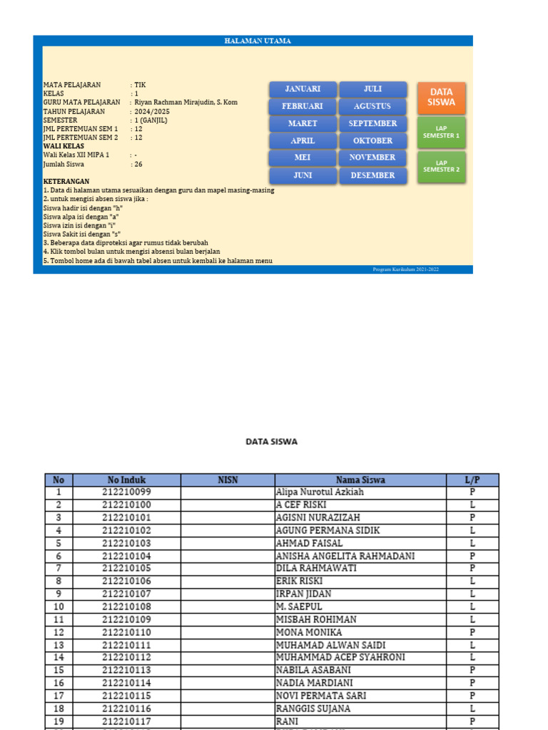 Daftar Hadir X Ips 1 | PDF