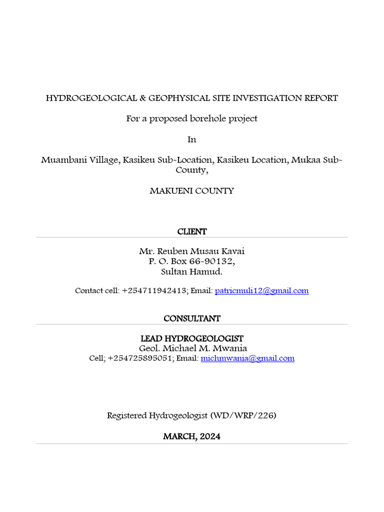 Patick - Hydrogeological Report - 2024 | PDF | Hydrogeology | Aquifer