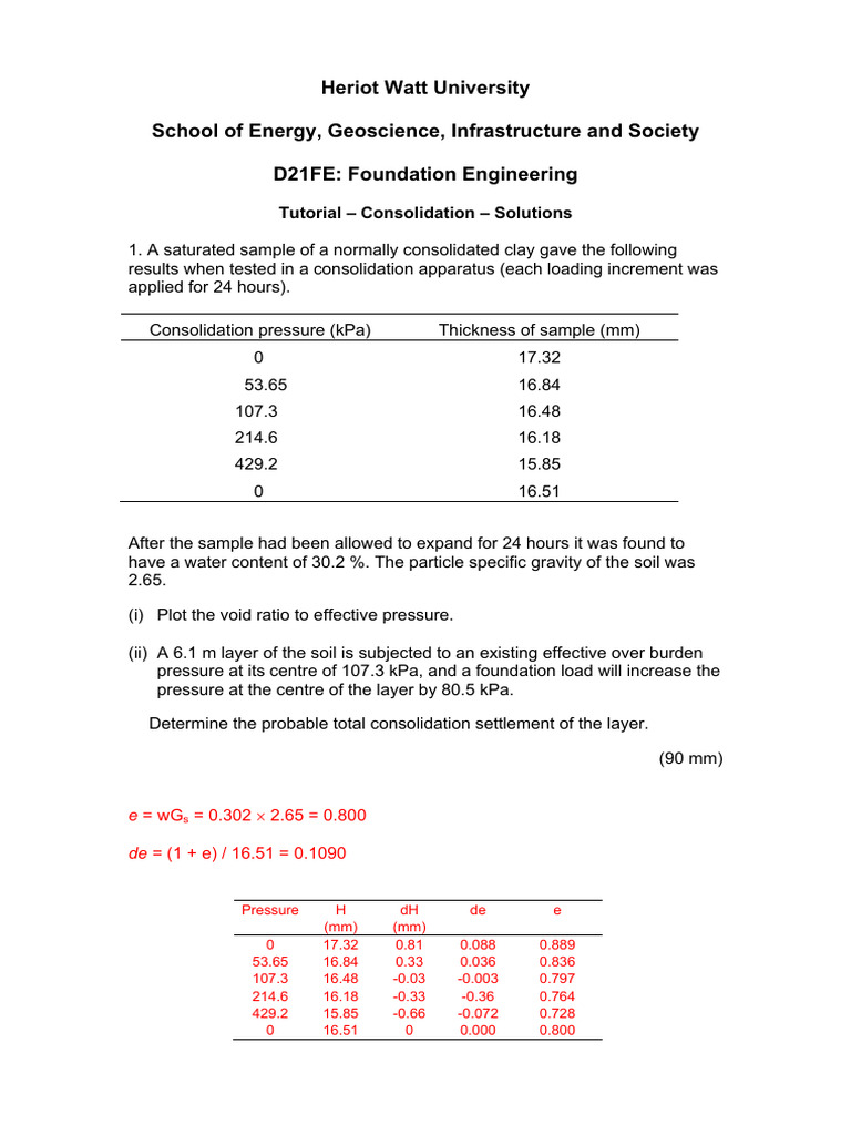 Tutorial - Consolidation SOLUTIONS | PDF | Civil Engineering | Soil Science