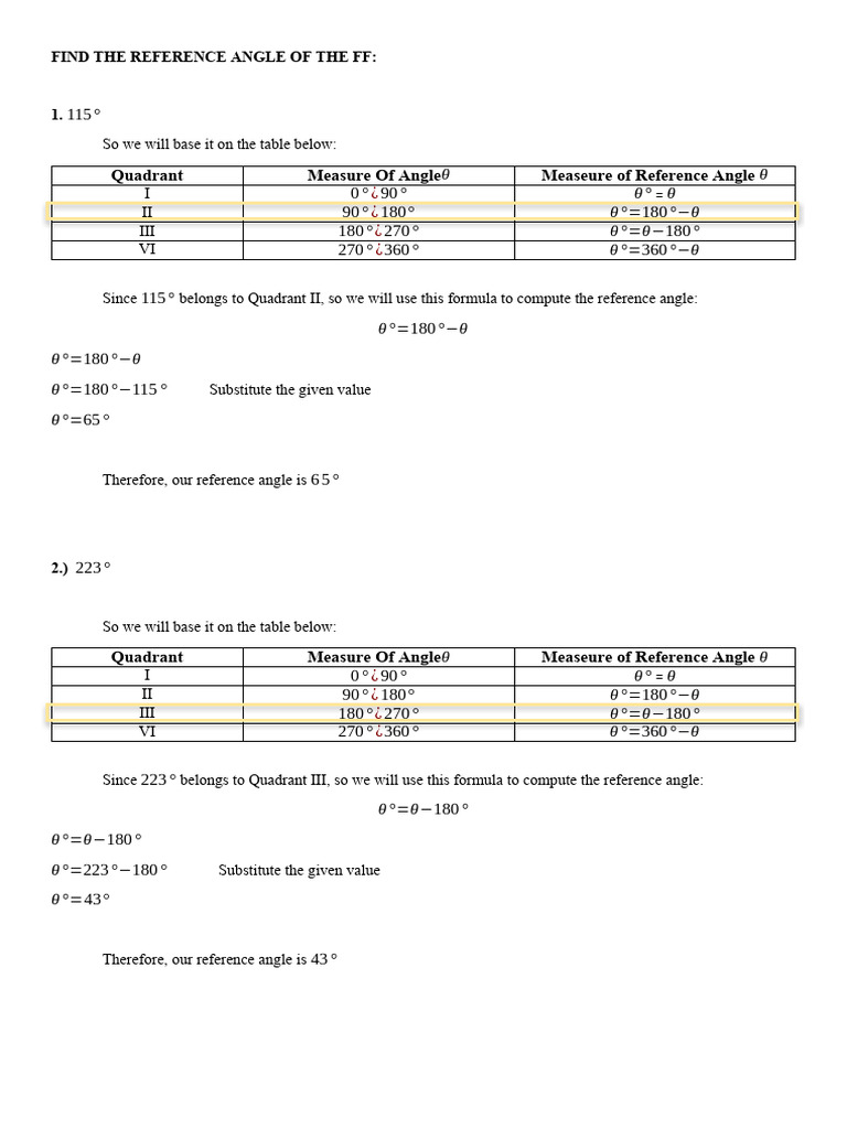 Reference Angle Calculation Guide | PDF