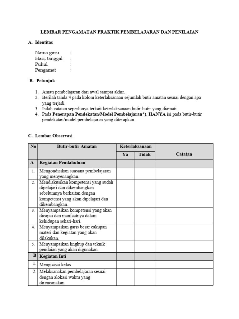 Lembar Pengamatan Peer Teaching | PDF