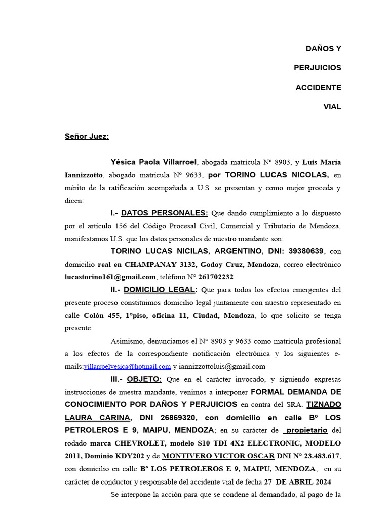 Demanda Dyp - Torino | PDF | Demanda judicial | Tráfico