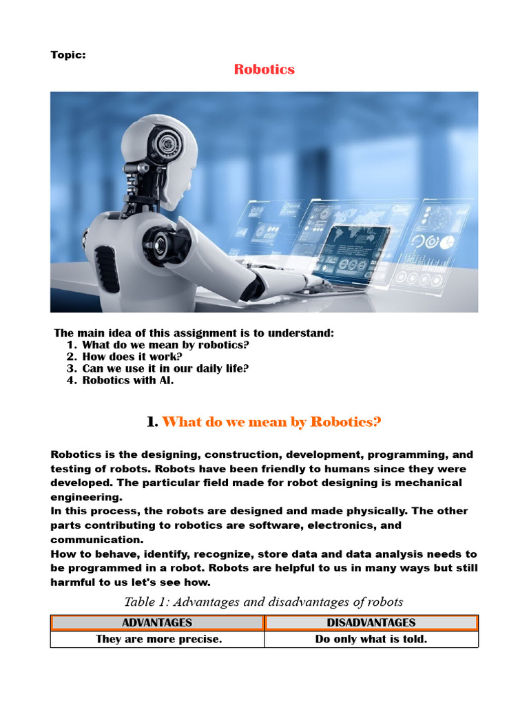 Class 9th Term 1 Computer Assignment On Robotics | PDF | Robot | Robotics