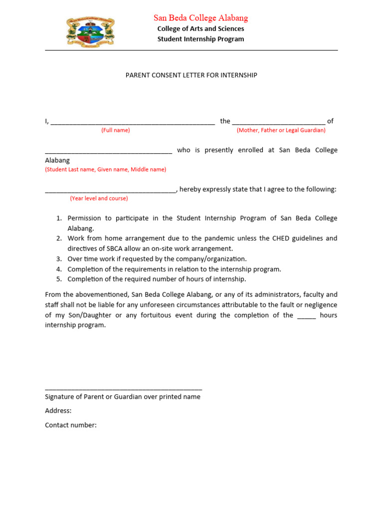 Parent Consent for Internship Program | PDF | Business | Wellness