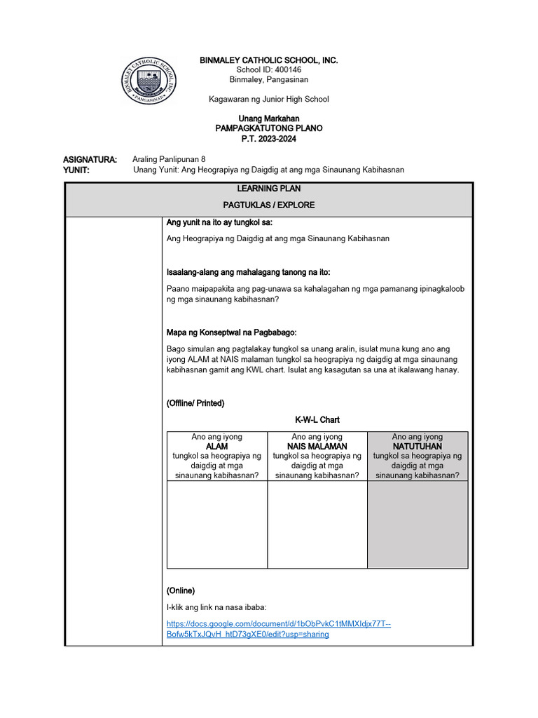 Q1 Learning Plan Ap8 | PDF