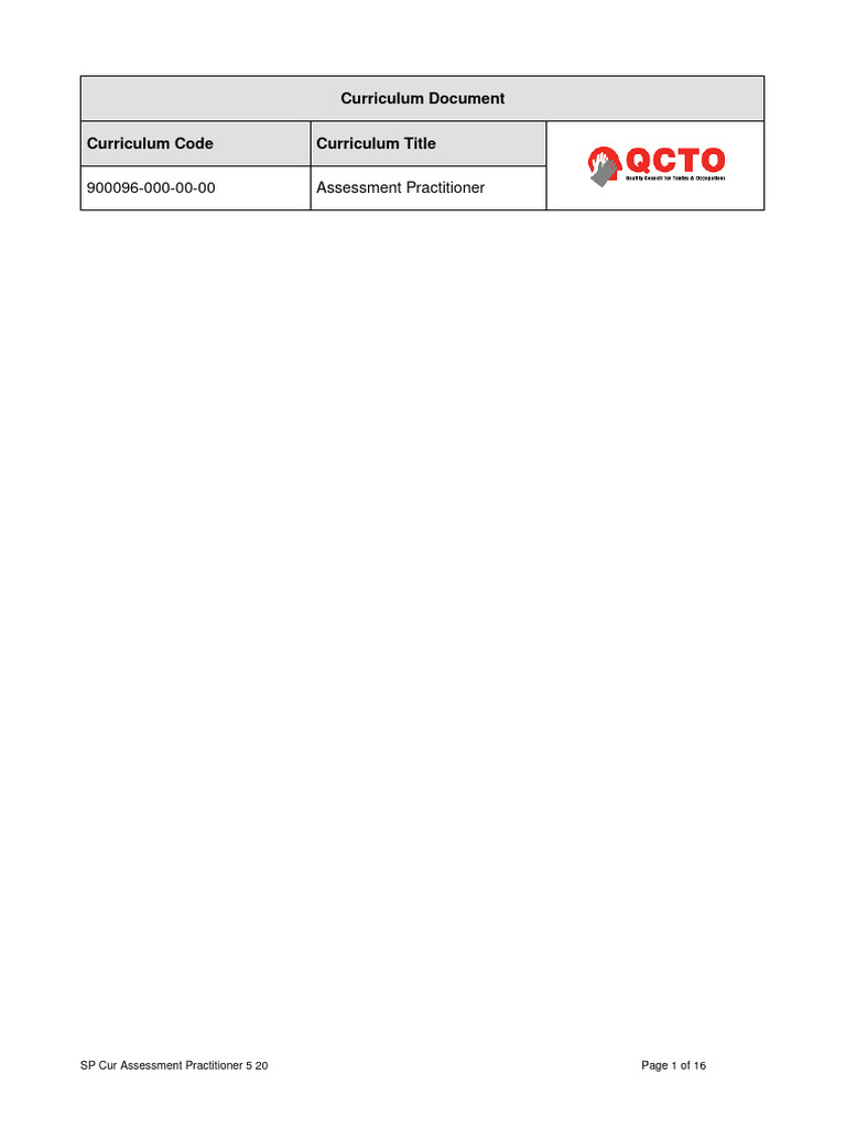 QCTO SP Cur Doc - Assessment Practitioner 5 20 | PDF | Educational ...