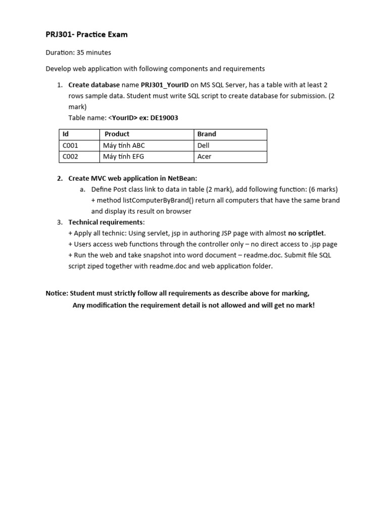 PRJ301 Web App Practice Exam Guide | PDF