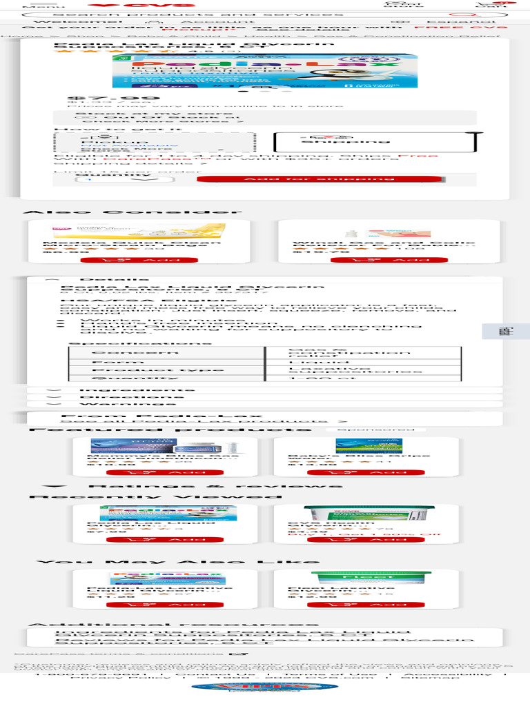 Pedia Lax Liquid Glycerin Suppositories, 6 CT Pick Up in Store TODAY at CVS | PDF | Glycerol