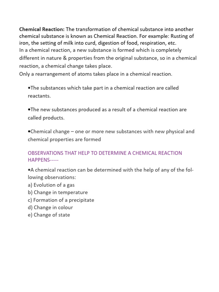 Understanding Chemical Reactions and Changes | PDF | Chemical Reactions ...