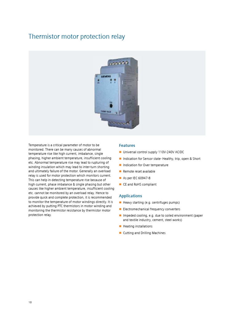 Siemens Thermistor Motor Protection Relay | PDF | Relay | Electromagnetism