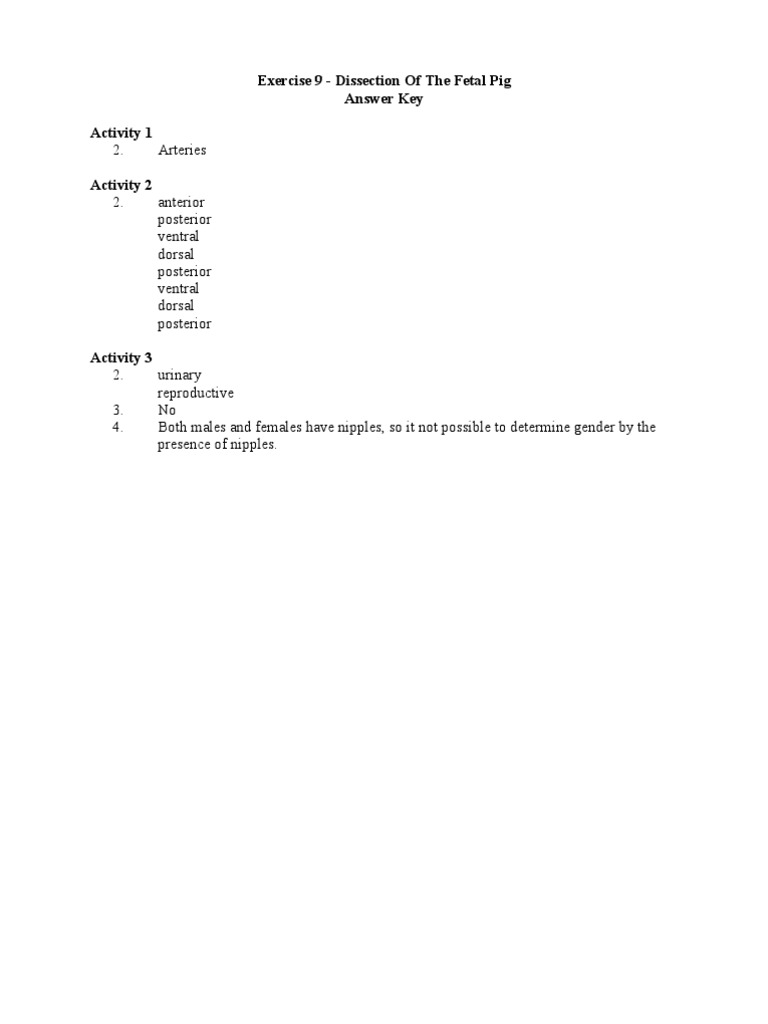 EX 9 Fetal Pig Dissection Answer Key | PDF | Urinary System | Human Body