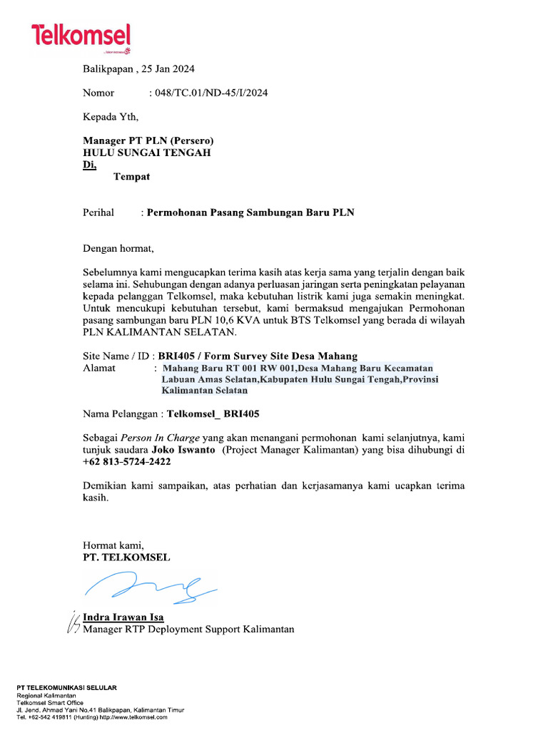 PSB PLN Form Survey Site Desa Mahang Pt. BBT | PDF