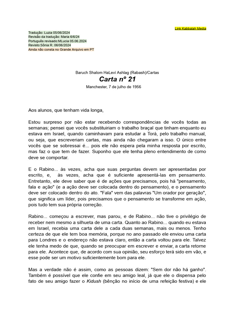 Carta 21 de Rabash: Oração e Ação | PDF | Fé | Oração