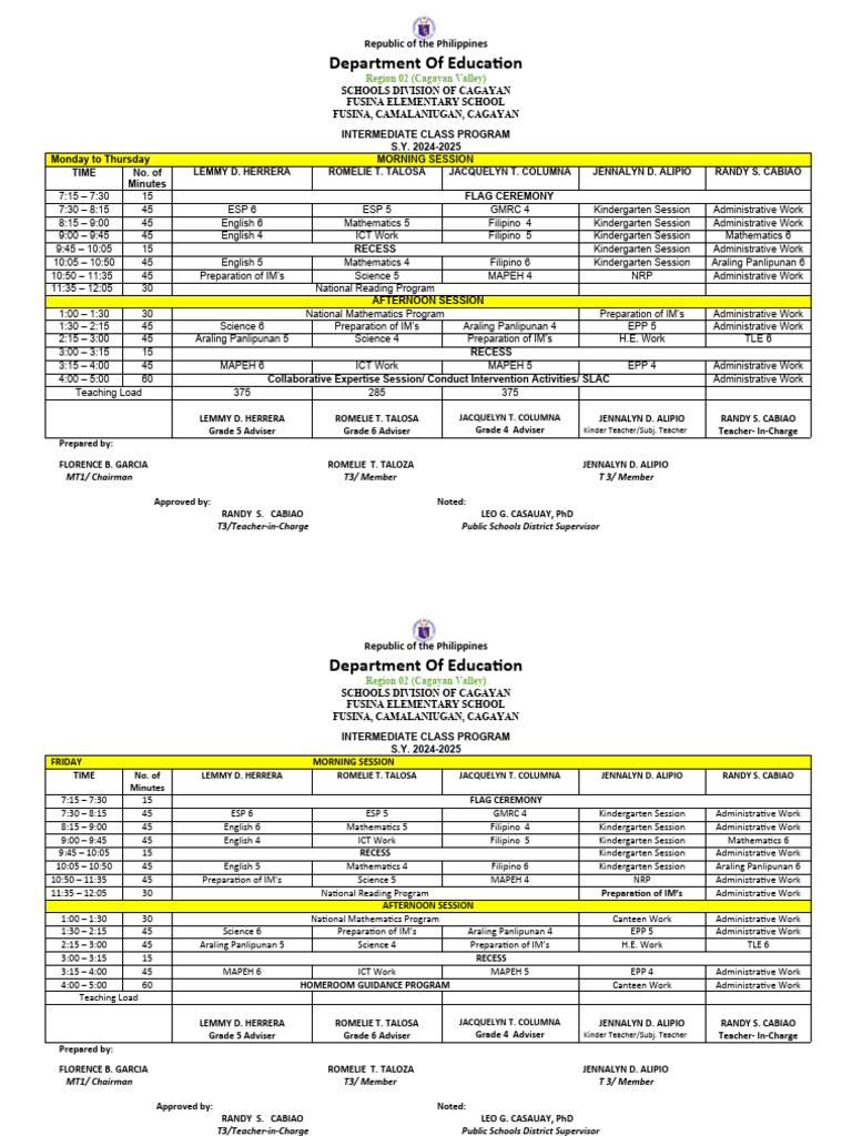 CLASS PROGRAM Grade 56 EDITED | PDF | Social Institutions