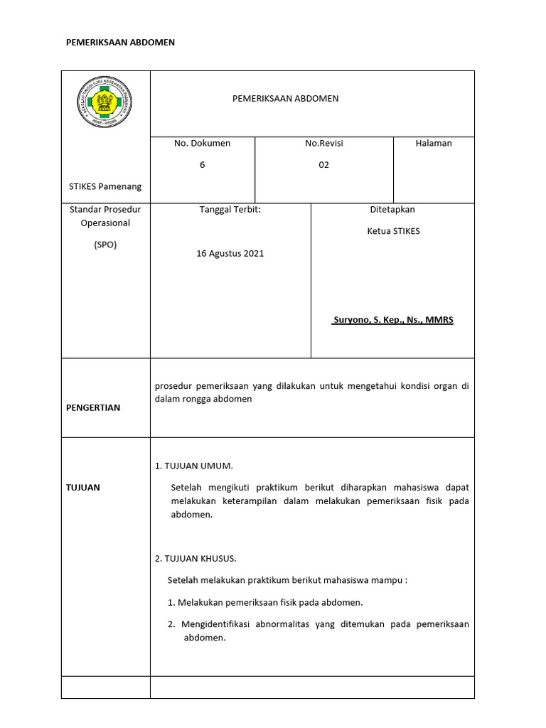 Sop Osce TK I SMTR II | PDF
