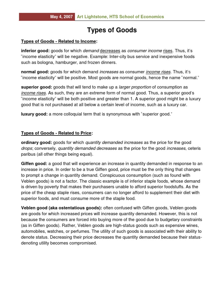 Types of Goods | Microeconomics | Economies