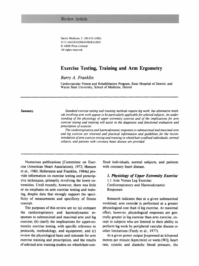 Exercise Testing, Training and Arm Ergometry: Barry A. Franklin | PDF ...