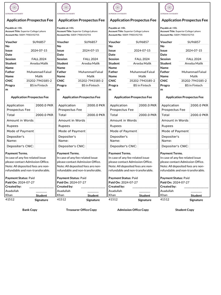 Admission Invoice - 2024-07-27T133839.753 | PDF | Payments | Money