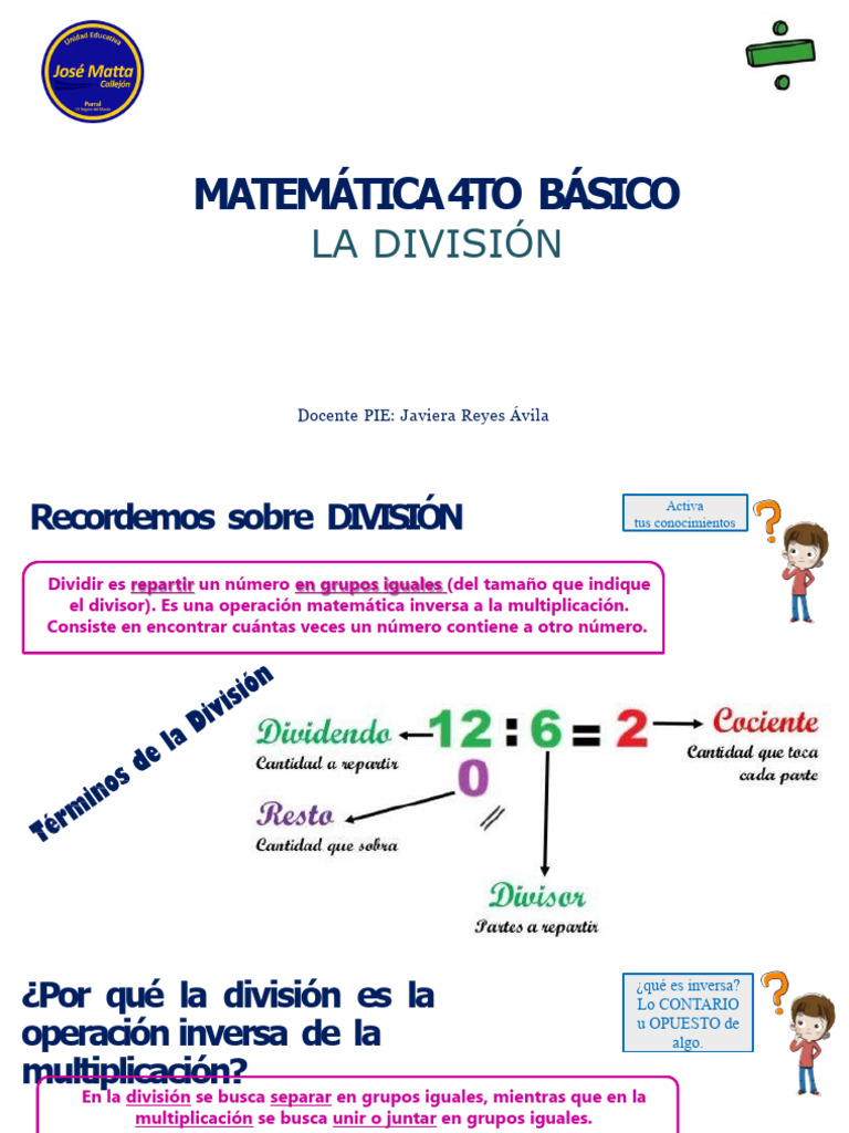 Introducción a la División para 4to Básico | PDF | División ...