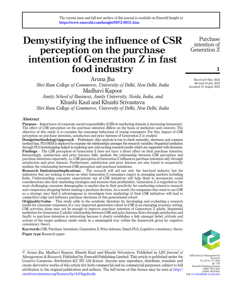 CSR Impact on Generation Z's Fast Food Choices | PDF | Corporate Social ...