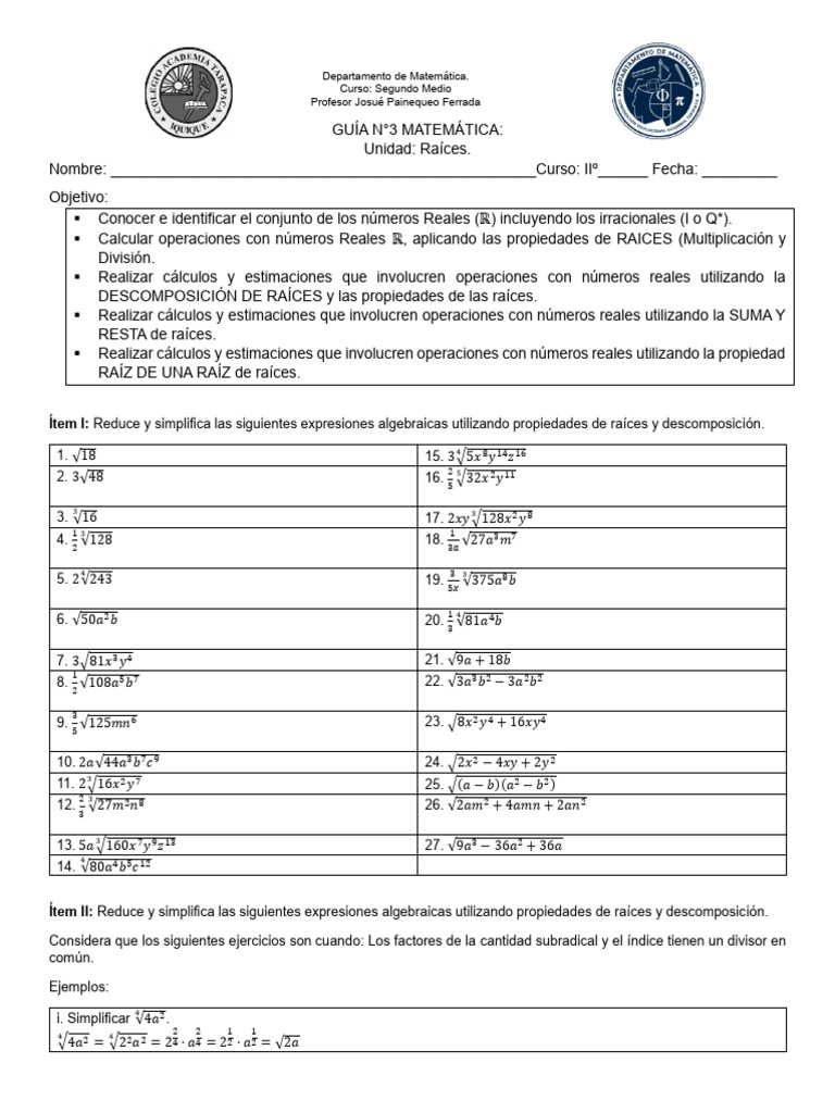 Guía Raíces 2 | PDF | Número Real | Raíz cuadrada
