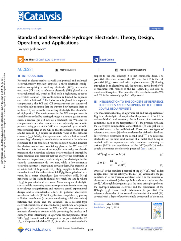 Jerkiewicz 2020 Standard and Reversible Hydrogen Electrodes Theory ...