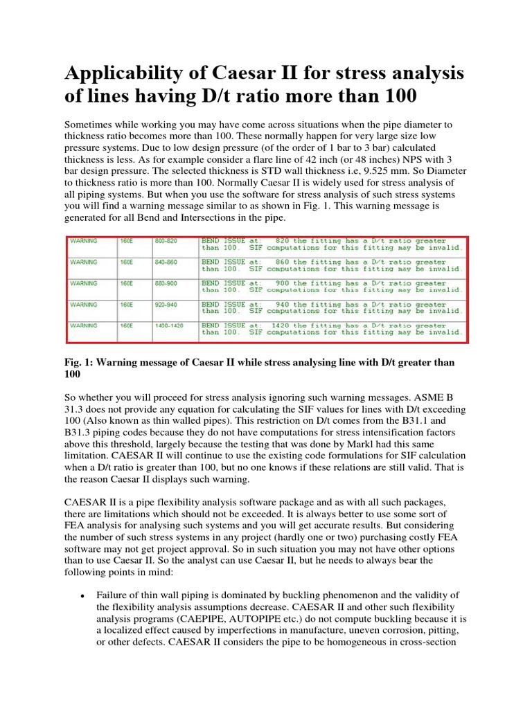 Applicability of Caesar II For Stress Analysis of Lines Having D | PDF ...