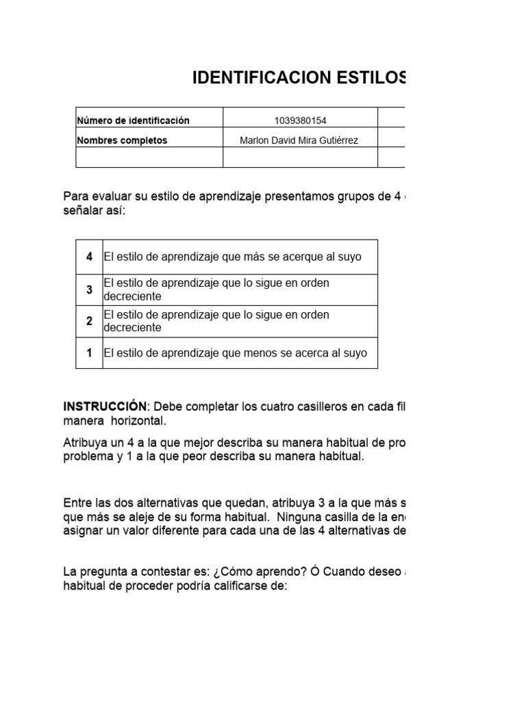 Test de Kolb de Marlon David Mira Gutiérrez | PDF | Aprendizaje | Teoría